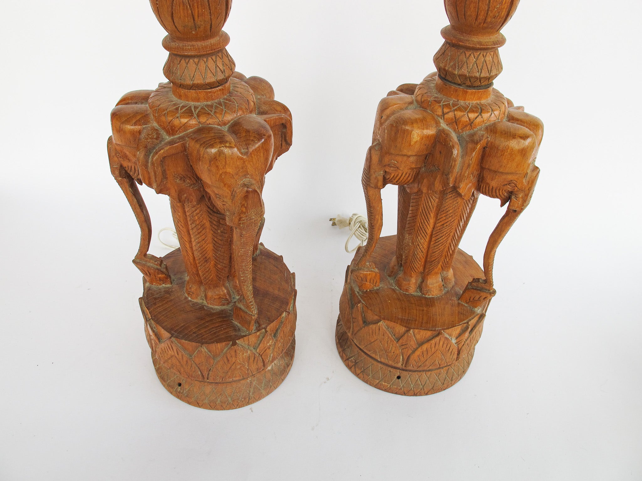 Set of 2 Wood Carved Elephant Base Lamps – Portland Revibe