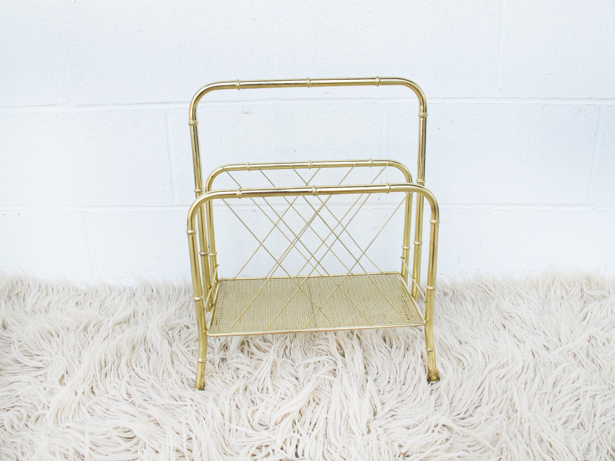 Midcentury Brass Metal Storage Magazine Rack – Portland Revibe